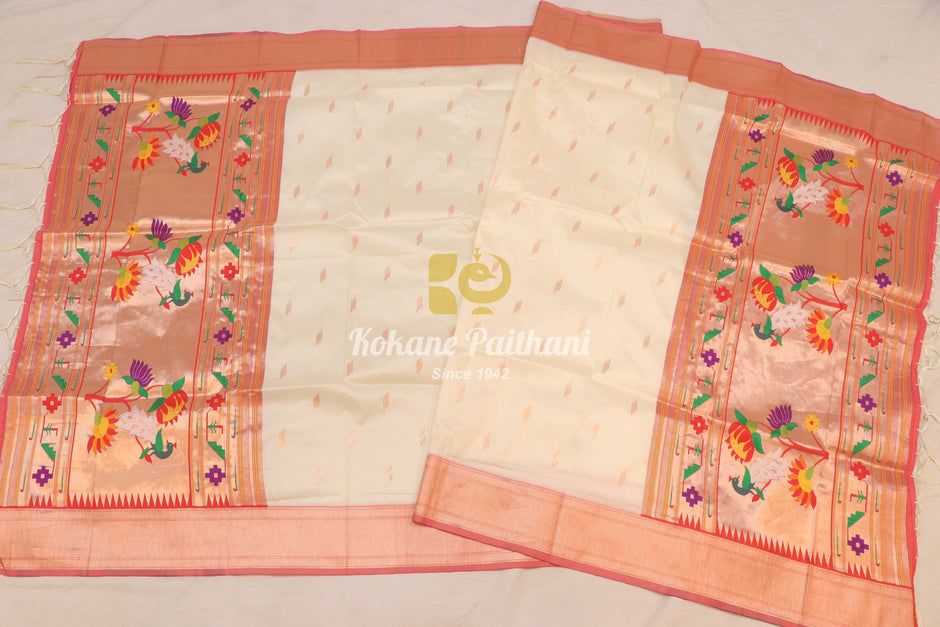 Peacock Lotus Paithani Dupatta – Kokane Paithani and Sons