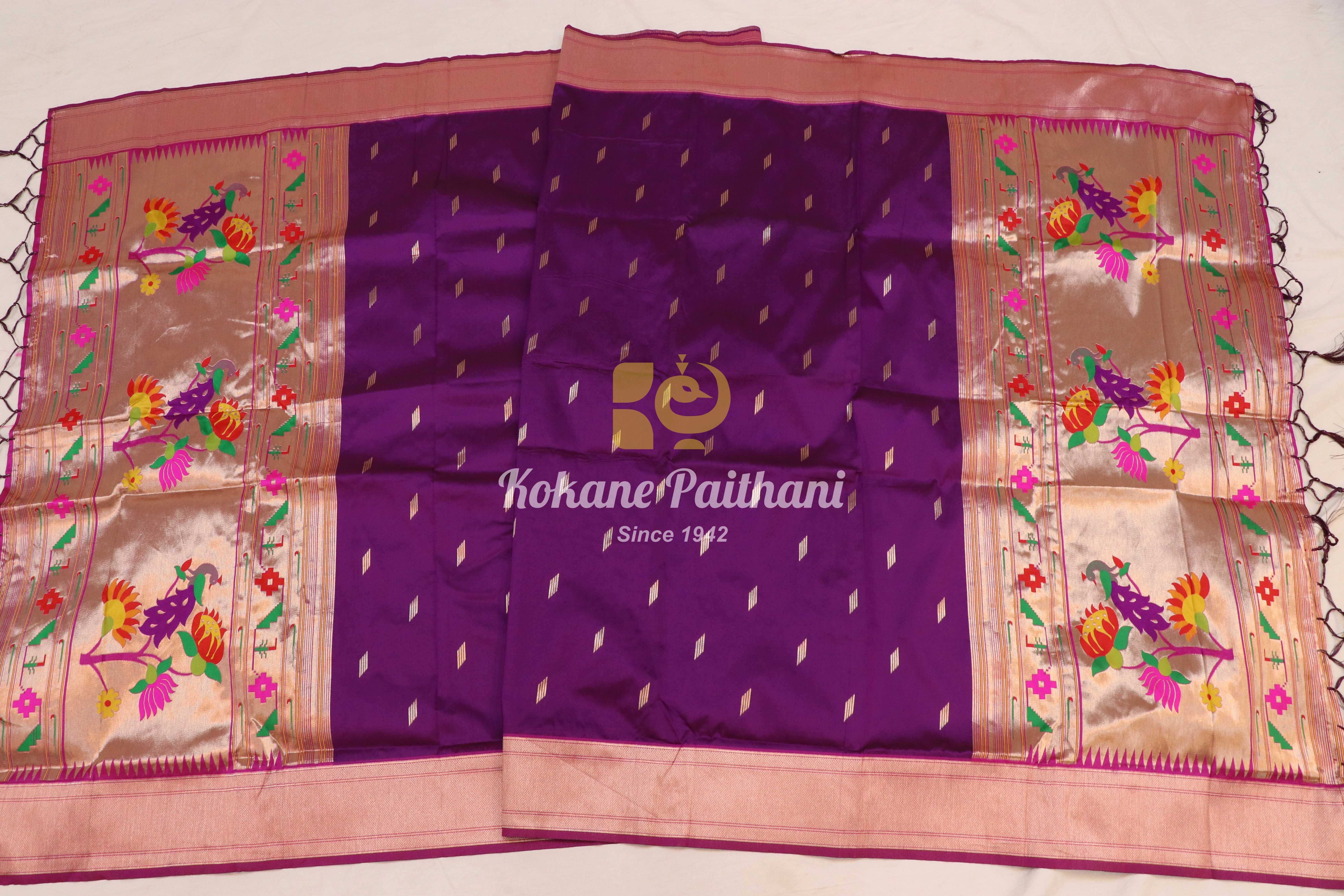 Peacock Lotus Paithani Dupatta – Kokane Paithani and Sons