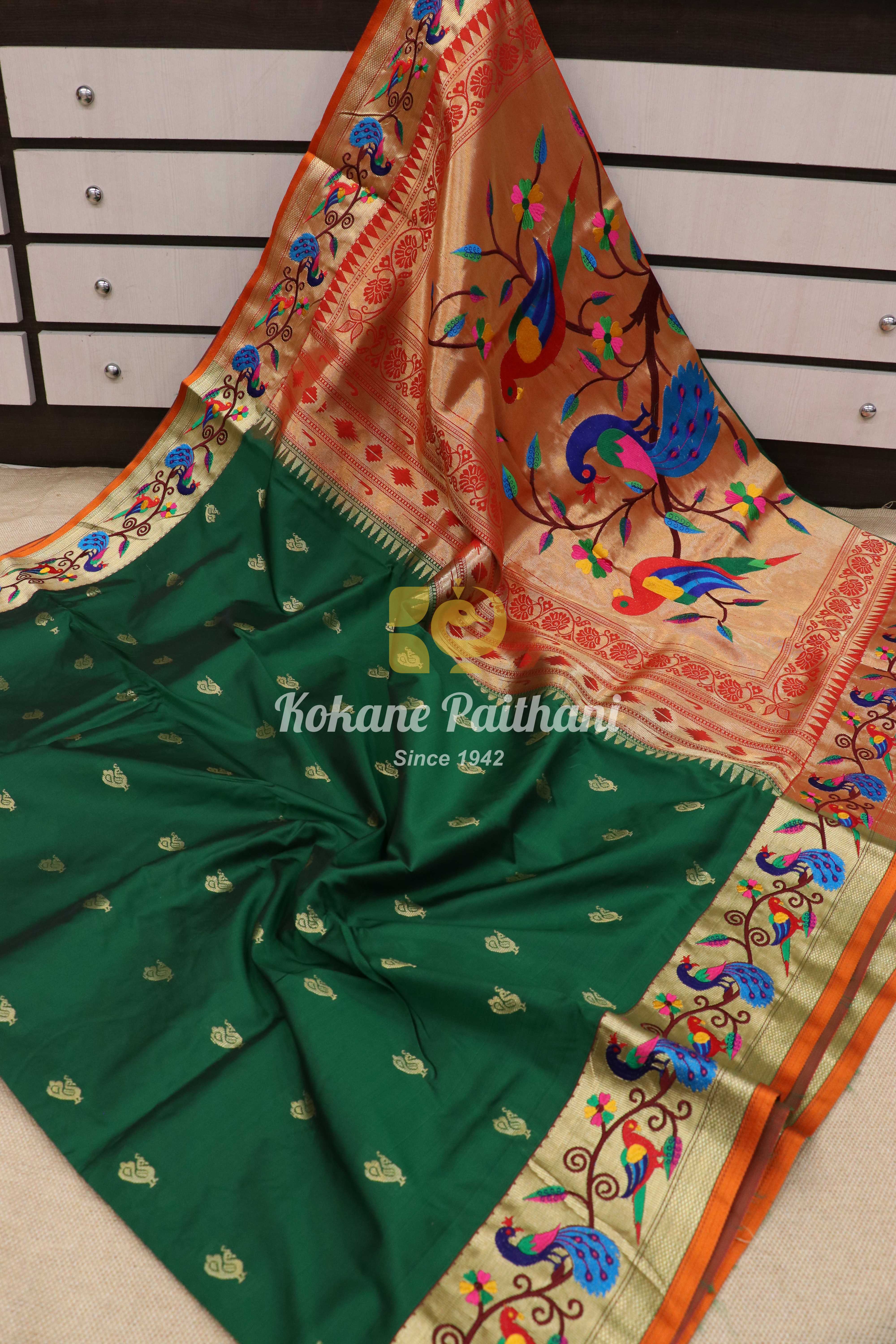 Embroidery Brocade Paithani Saree – Kokane Paithani and Sons