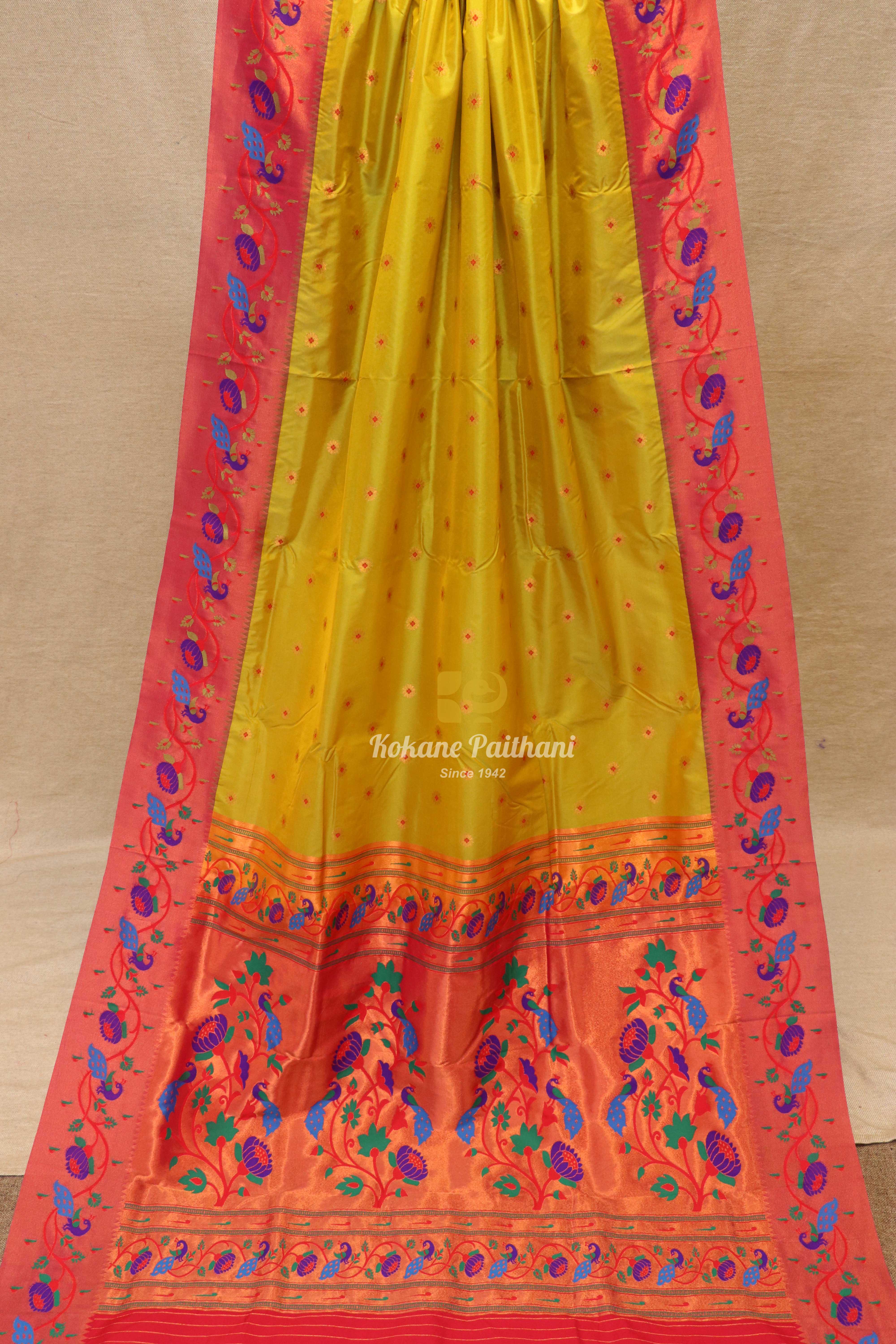 Peacock Lotus Brocade Paithani Saree – Kokane Paithani and Sons